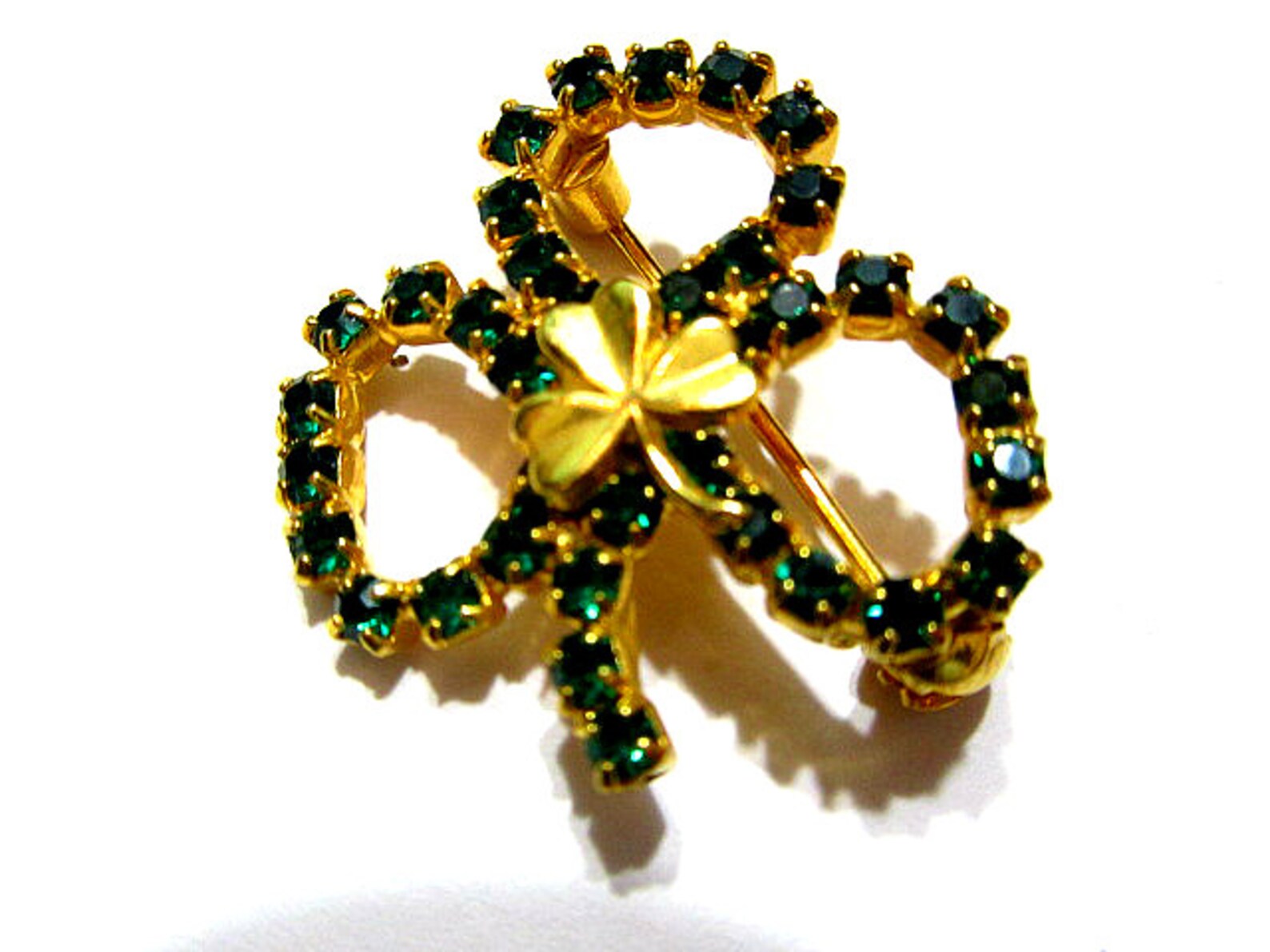Vintage Green Rhinestone Three Leaf Clover Fancy Pin Ireland | Etsy