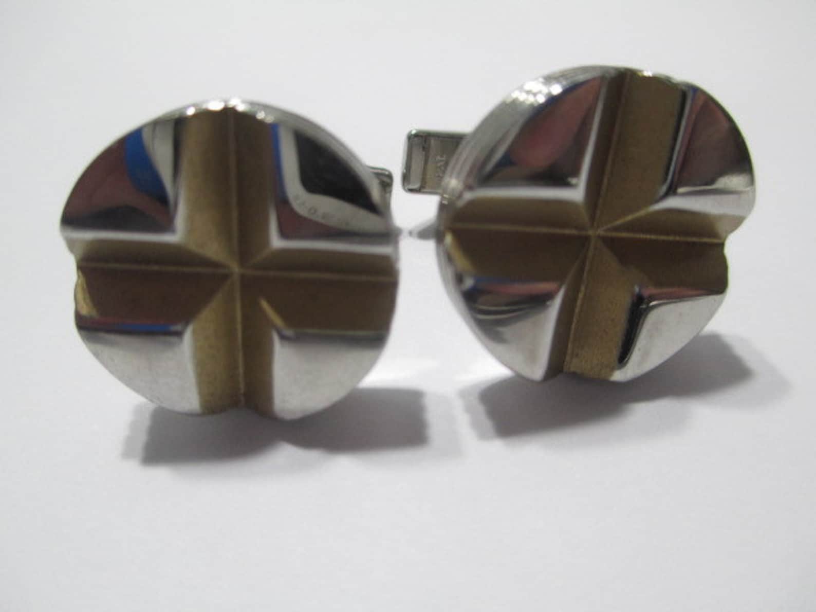 Cufflinks Vintage Mid Century Modernist Deeply Carved Chrome | Etsy