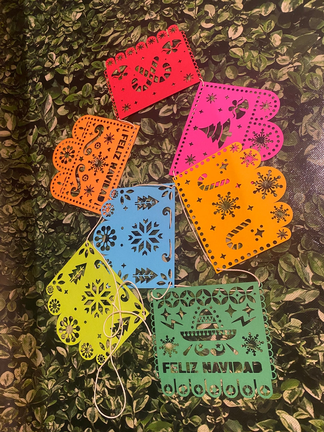 Decoración Navideña Papel Picado Banner, Mexican Christmas Papel Picado ...