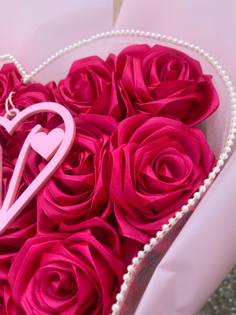 Heart Shaped Eternal Rose Bouquet, Pink Eternal Rose Bouquet, Gift for ...