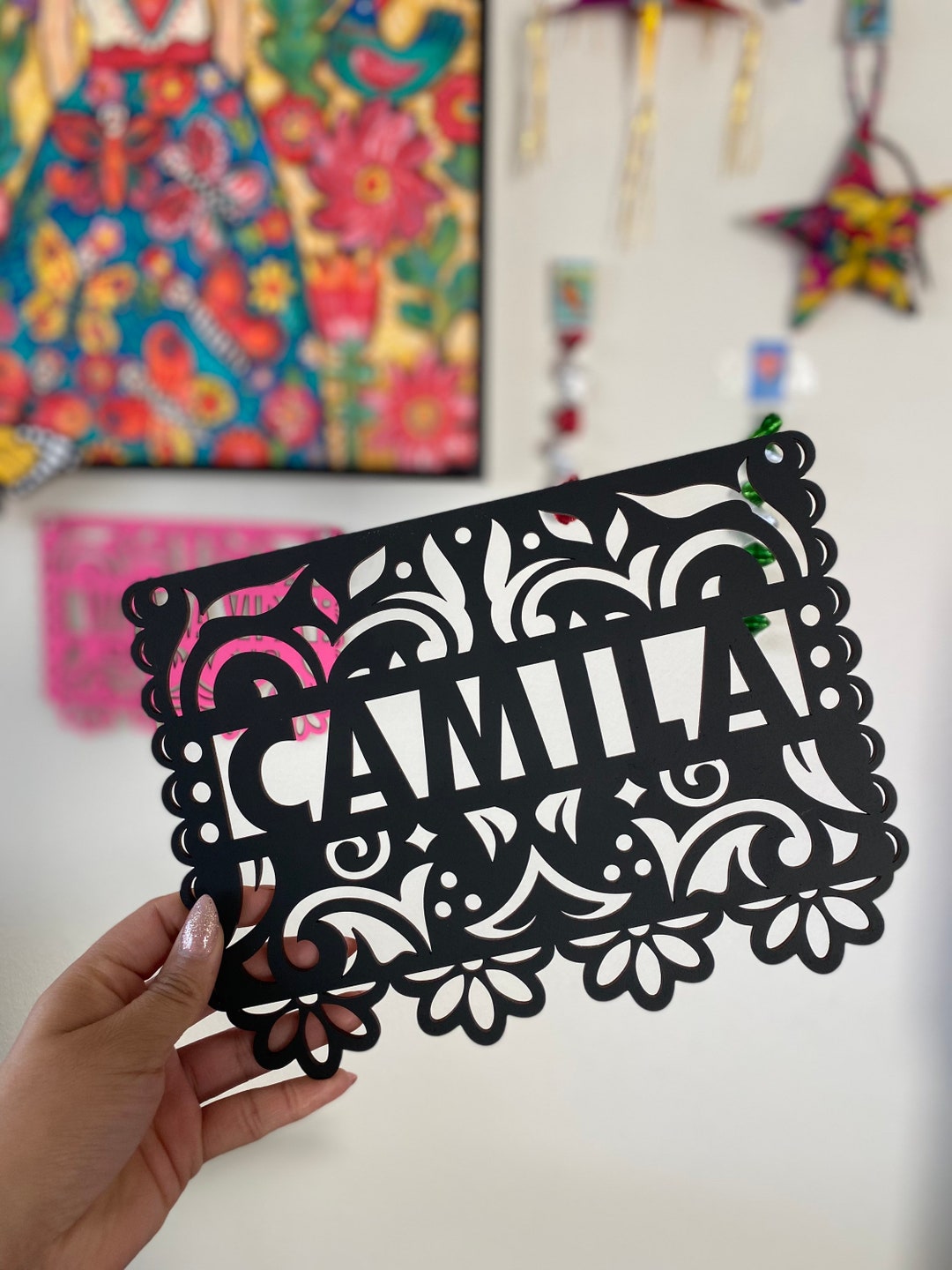 Custom Papel Picado Mexican Name Sign, Wood Papel Picado Name Home ...