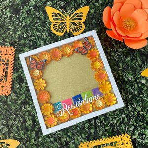 12"x12" Recuerdame Shadow Box, Memorial Shadow Box, Marigold Picture ...