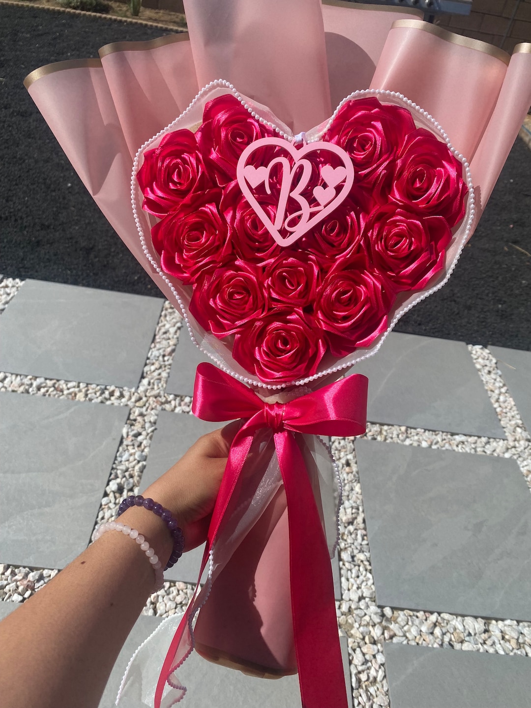 Heart Shaped Eternal Rose Bouquet, Pink Eternal Rose Bouquet, Gift for ...