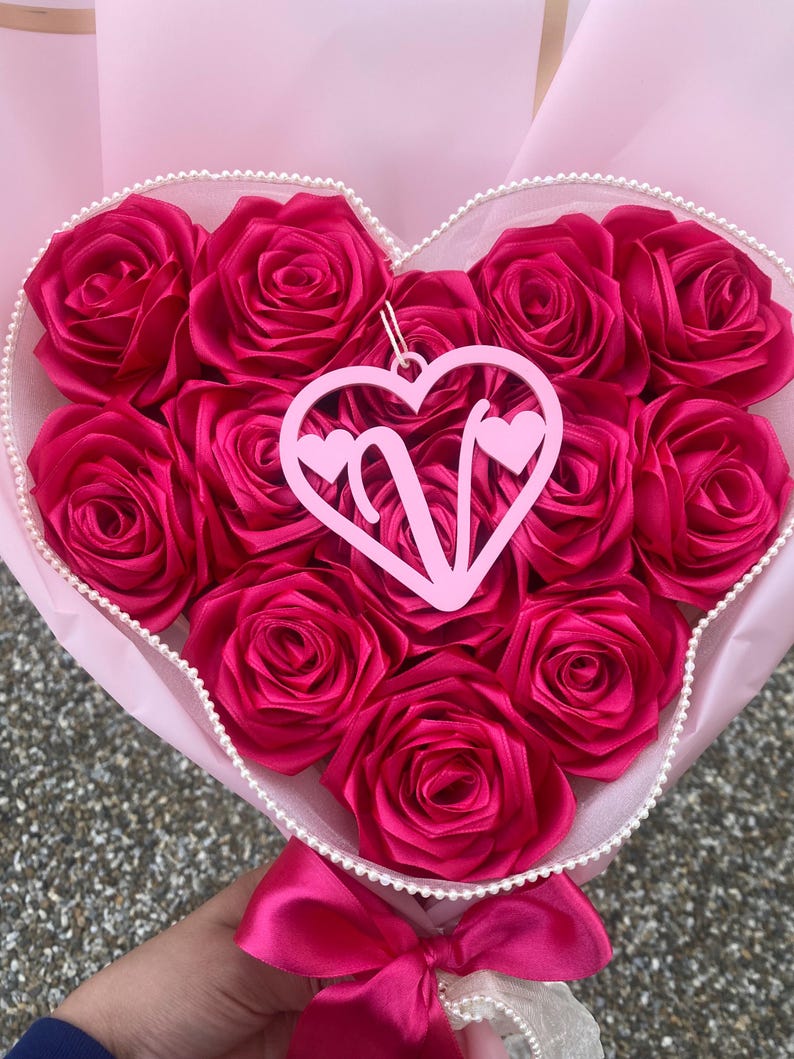 Heart Shaped Eternal Rose Bouquet, Pink Eternal Rose Bouquet, Gift for ...