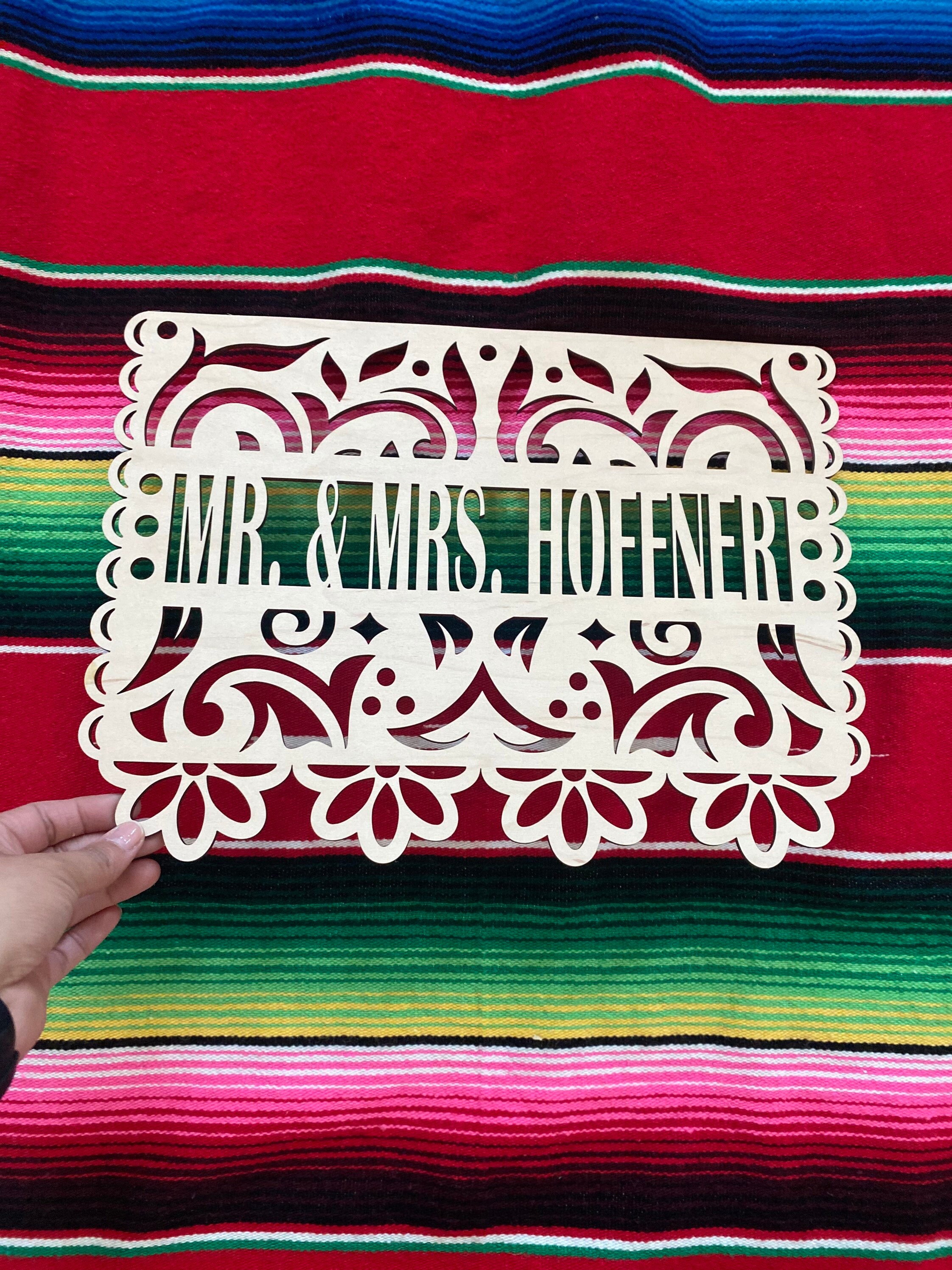 Mr. & Mrs. Wedding Papel Picado Mexican Name Sign, Backdrop Wood Sign ...