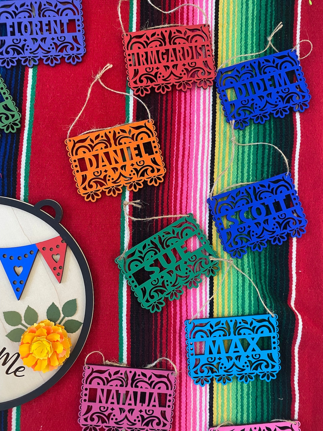 Ofrenda Ornaments Custom Papel Picado Mexican , Ofrenda Wood Charms ...