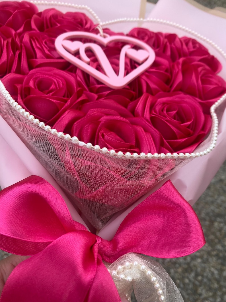 Heart Shaped Eternal Rose Bouquet, Pink Eternal Rose Bouquet, Gift for ...