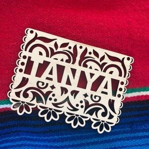 Custom Fiesta Party Name Tag, Event Name Tags, Custom Tiny Papel Picado ...