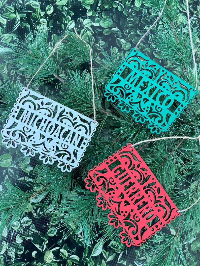 Mexico States Papel Picado Mexican Ornaments, Wood Papel Picado Name ...