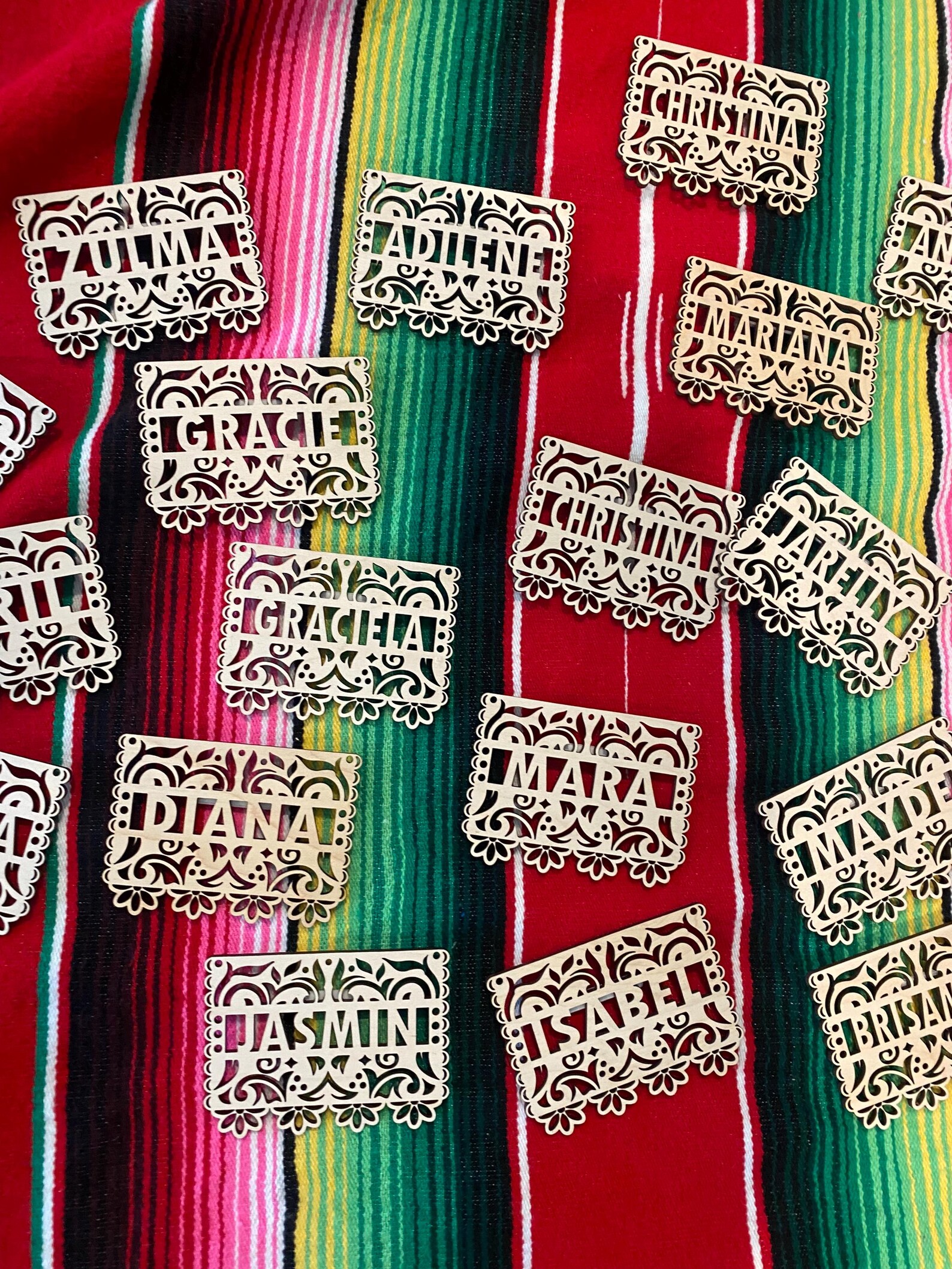 Custom Fiesta Party Name Tag, Event Name Tags, Custom Tiny Papel Picado ...