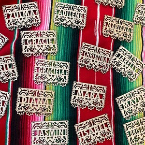 Custom Fiesta Party Name Tag, Event Name Tags, Custom Tiny Papel Picado ...
