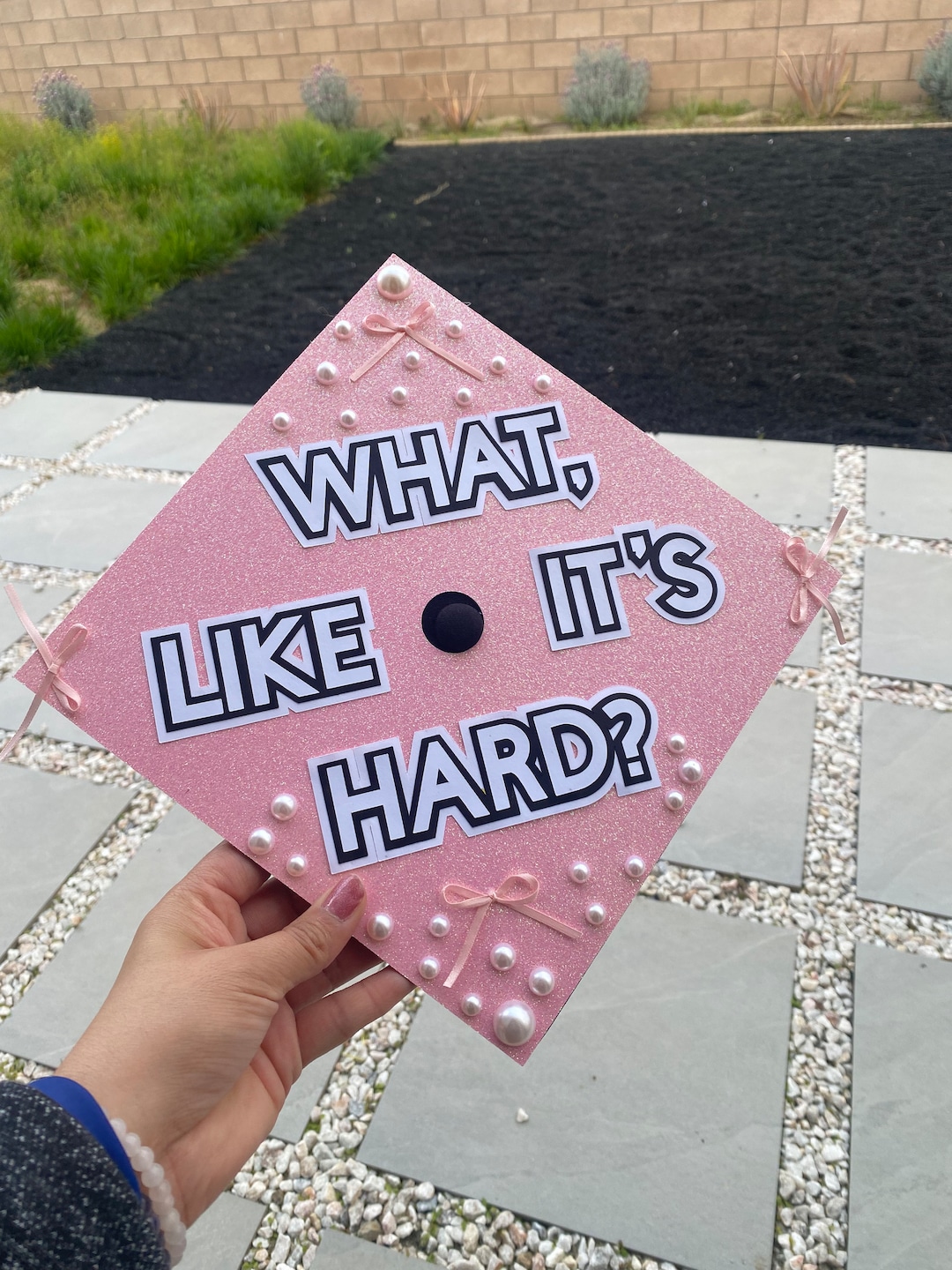 What? Like It’s Hard? Grad Cap Topper, Pink Graduation Cap Topper ...