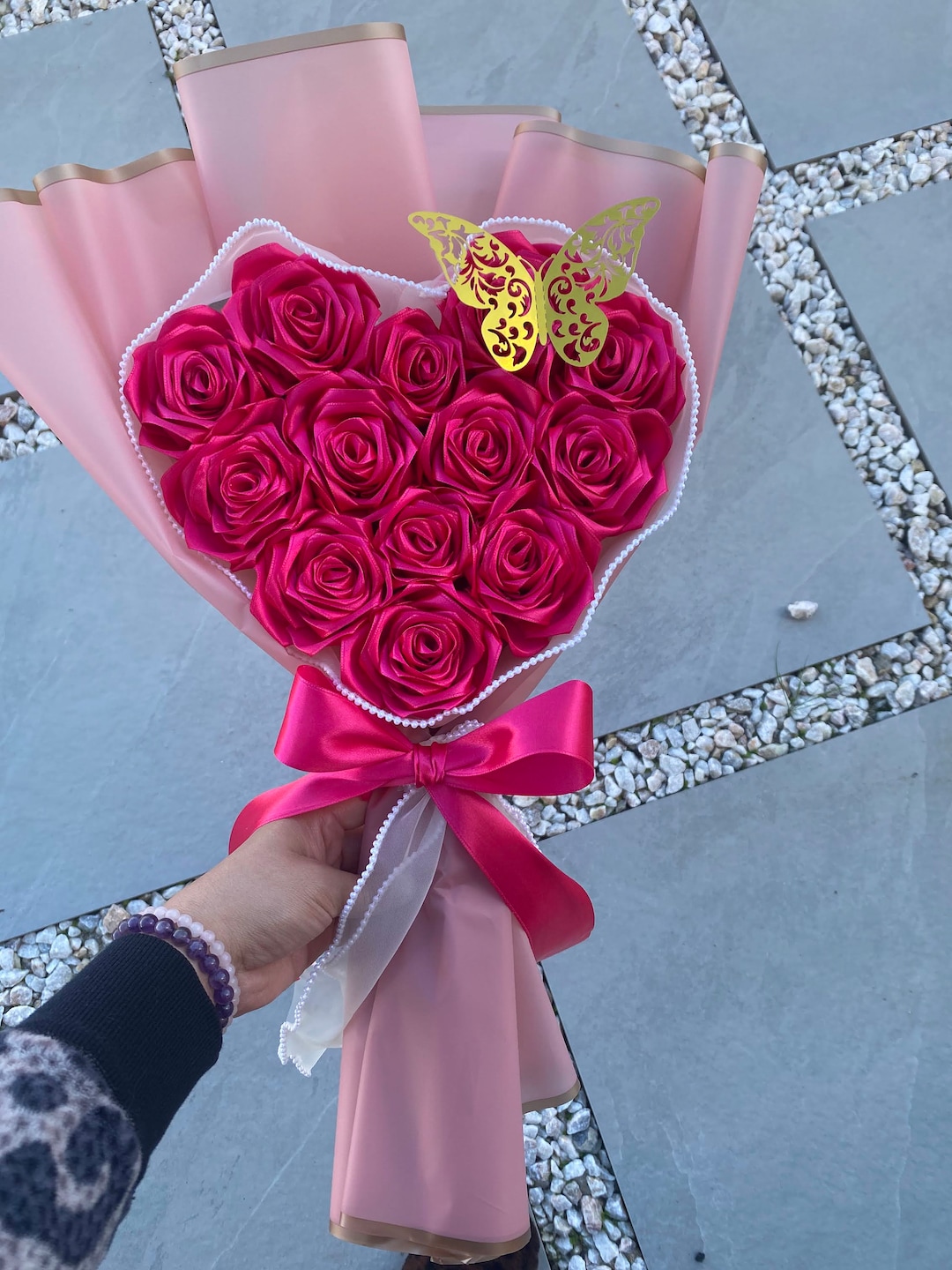 Heart Shaped Eternal Rose Bouquet, Pink Eternal Rose Bouquet, Gift for ...