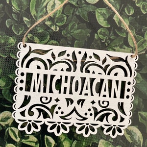 Mexico States Papel Picado Mexican Ornaments, Wood Papel Picado Name ...