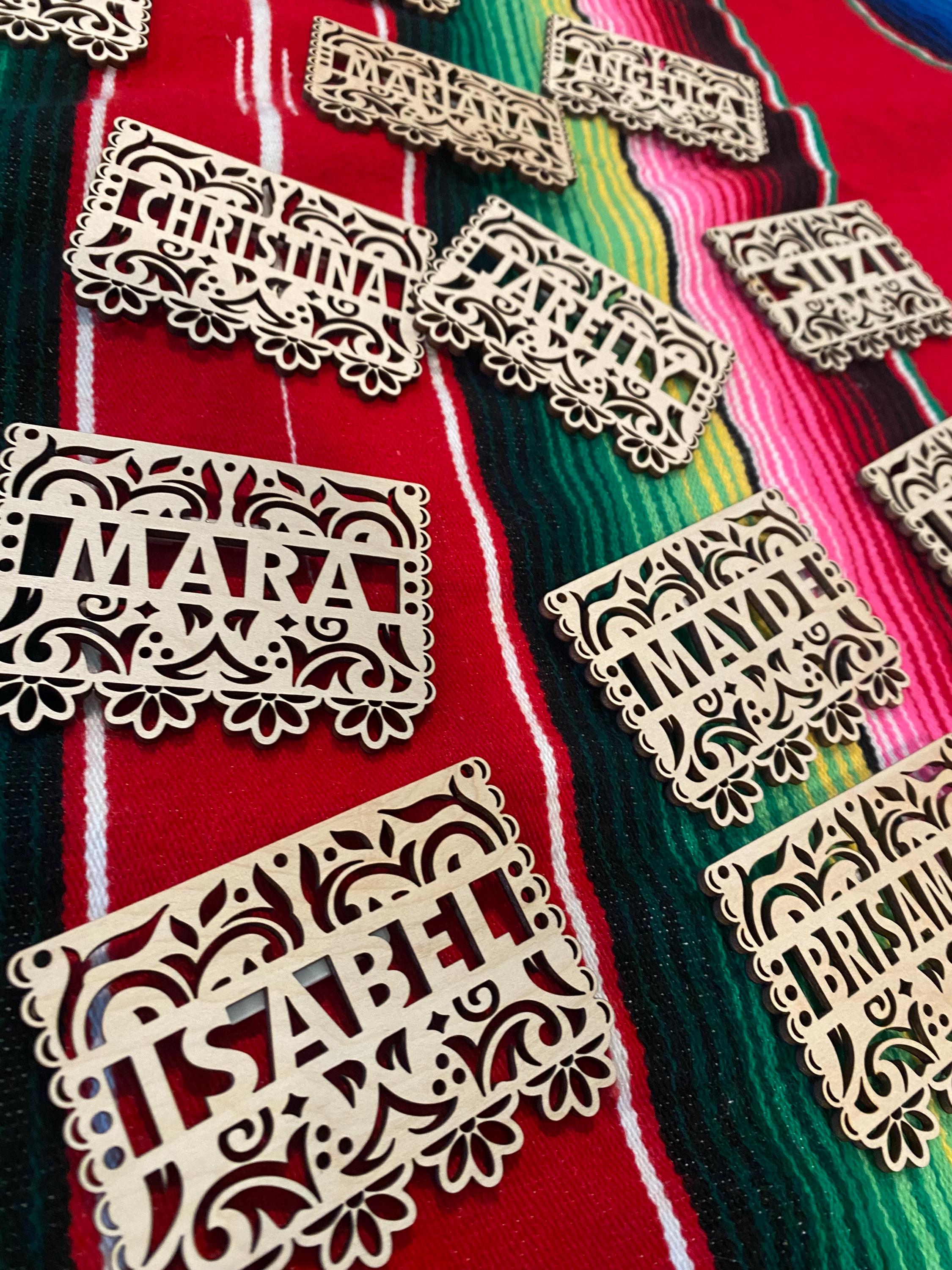Custom Fiesta Party Name Tag, Event Name Tags, Custom Tiny Papel Picado ...