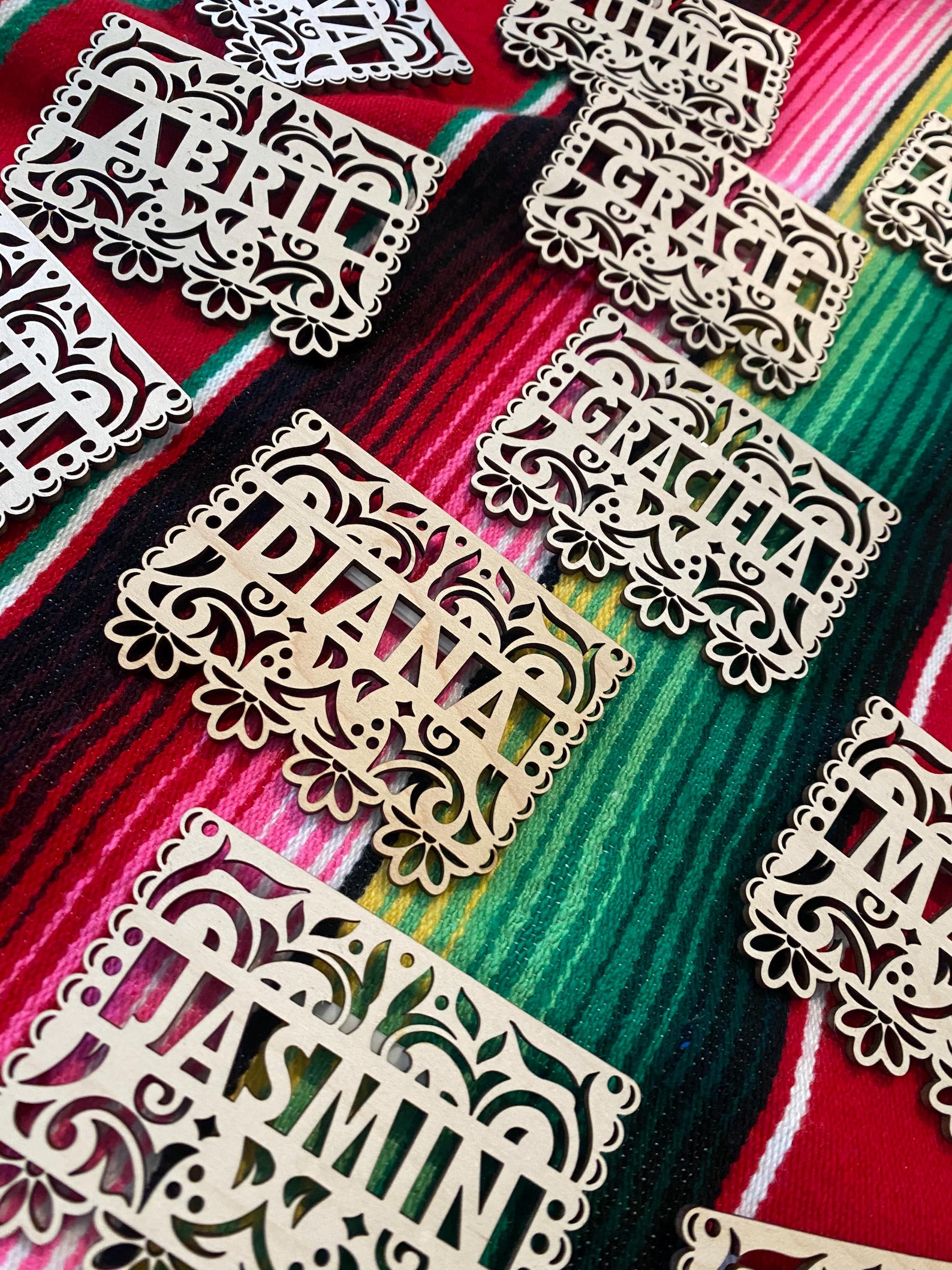 Custom Fiesta Party Name Tag, Event Name Tags, Custom Tiny Papel Picado ...