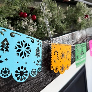 Decoración Navideña Papel Picado Banner, Mexican Christmas Papel Picado ...