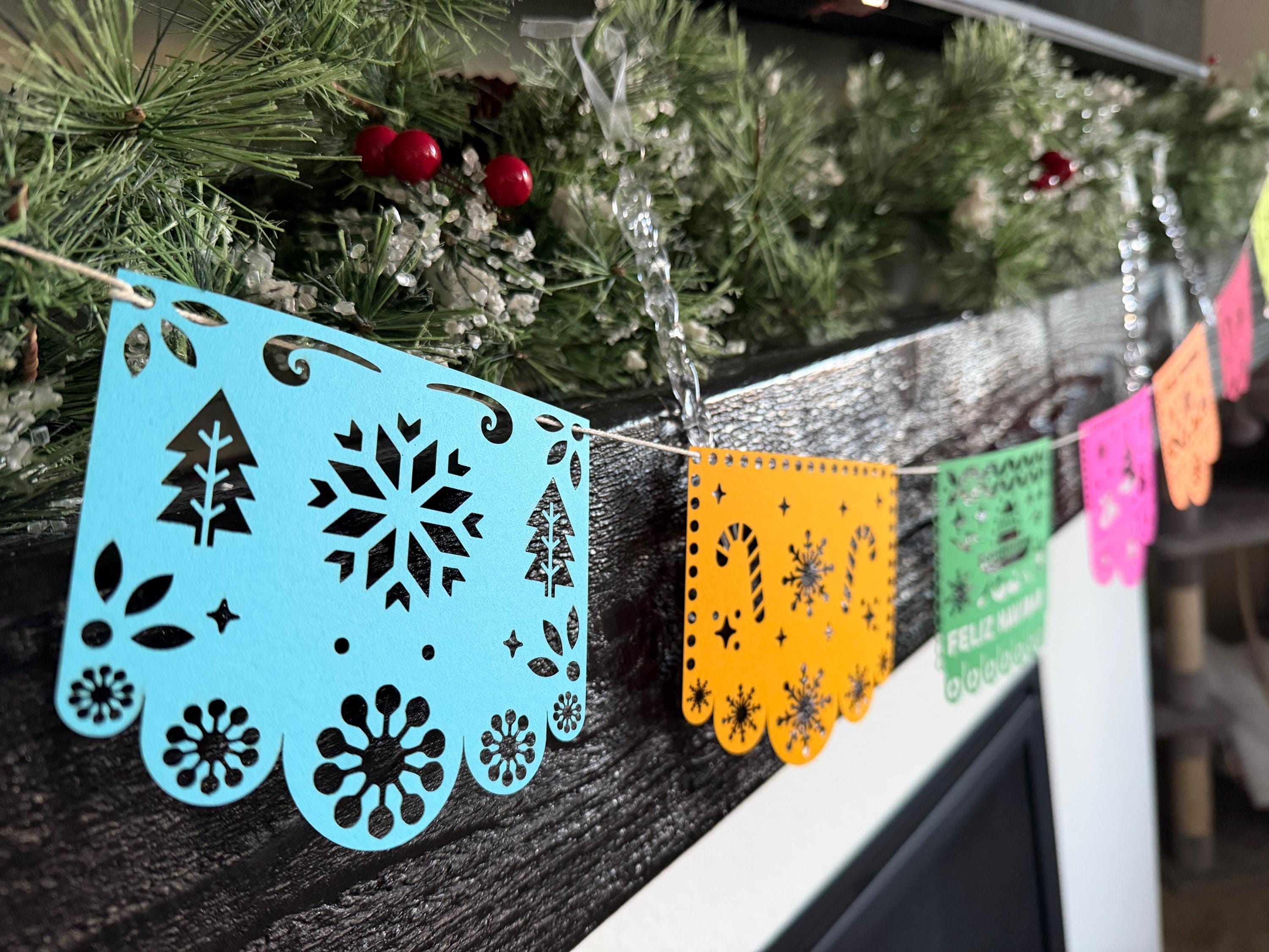 Decoración Navideña Papel Picado Banner, Mexican Christmas Papel Picado ...