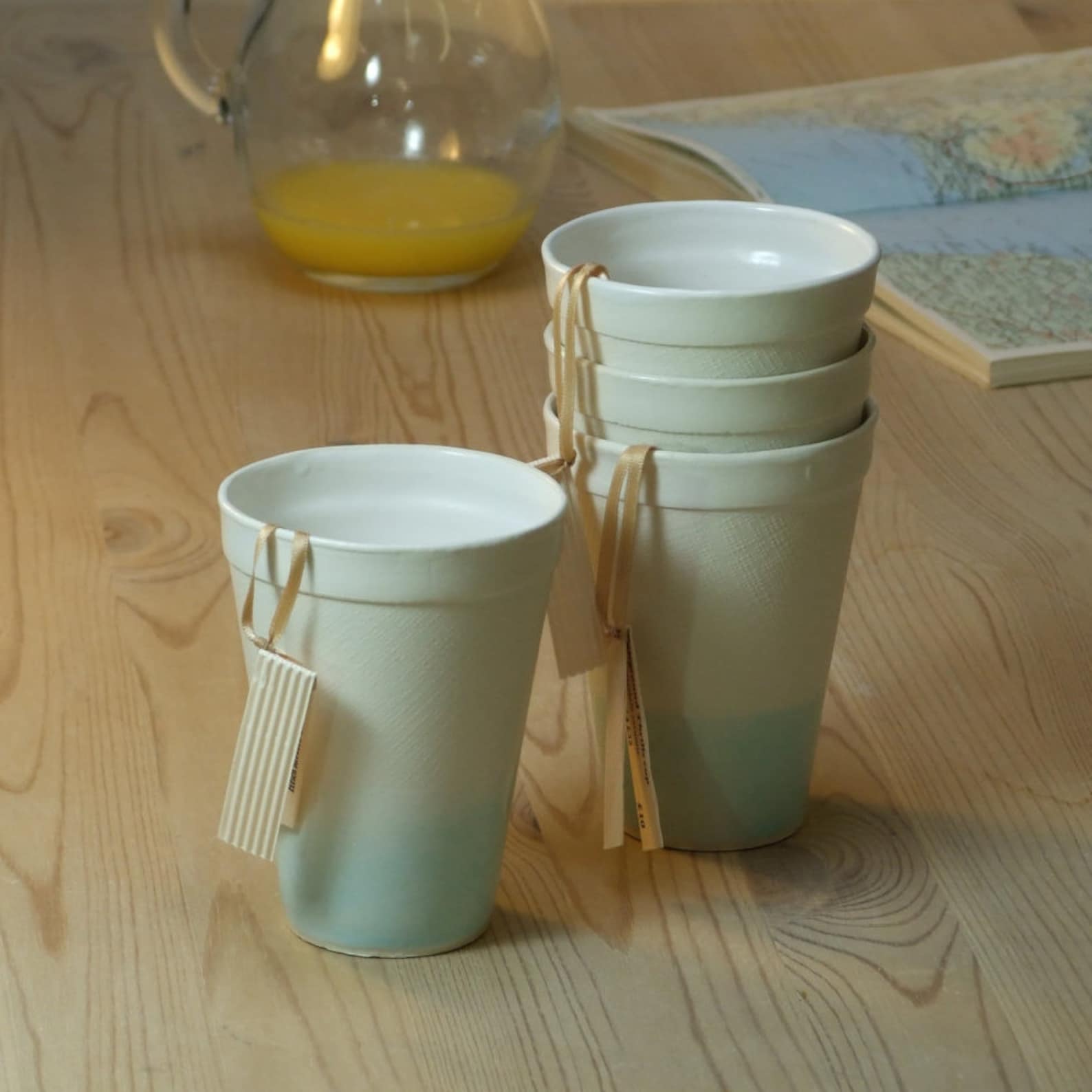 Blue and White Coffee Cups! White Modern, Ceramic Cups With Blue Glaze ...