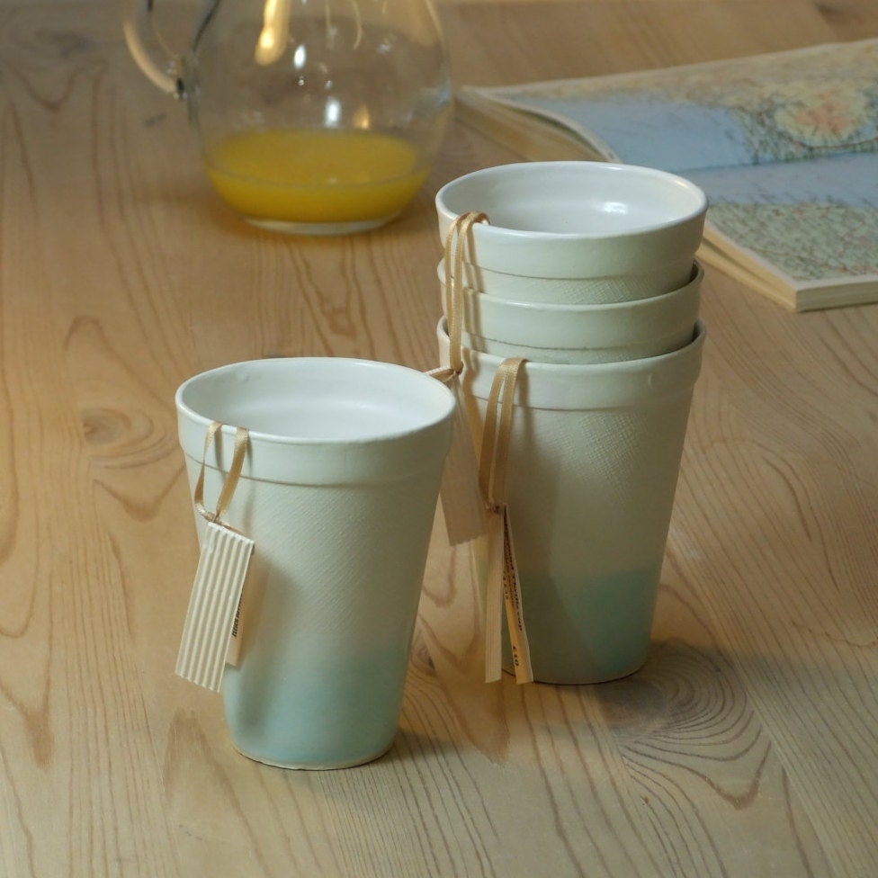 Blue and White Coffee Cups White Modern Ceramic Cups With - Etsy