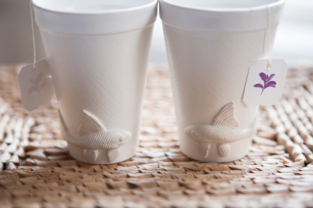 Fish Ceramic Cup. 1 Stoneware White Cup Cast From a Polystyrene Cup ...