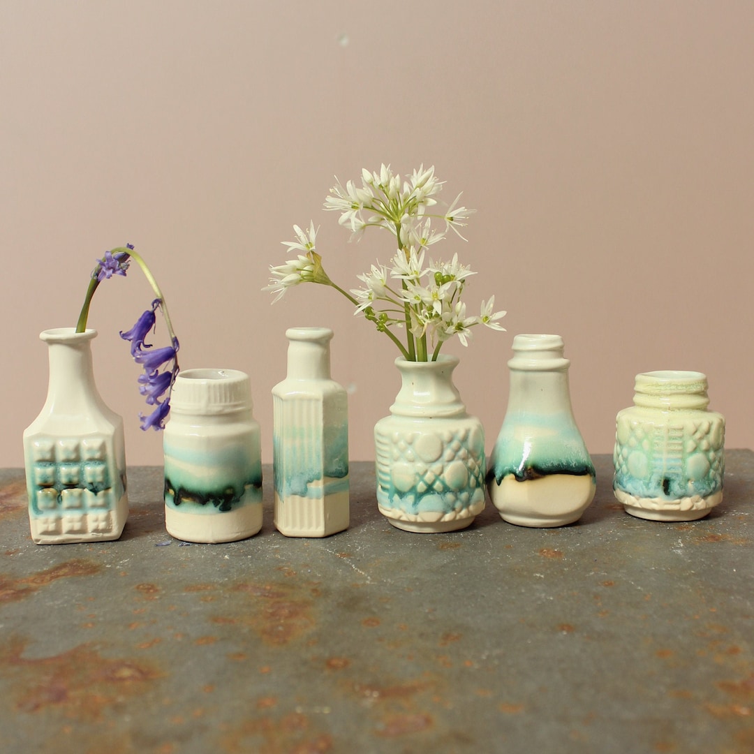 Ceramic Vase Gift Set of 6 Mini Atlas Bottle Vases Bud Vase Gift for ...