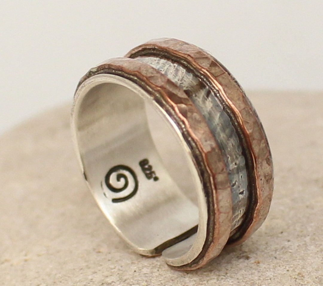 Adjustable Personalized Ring - Sterling Silver and Copper Ring ...