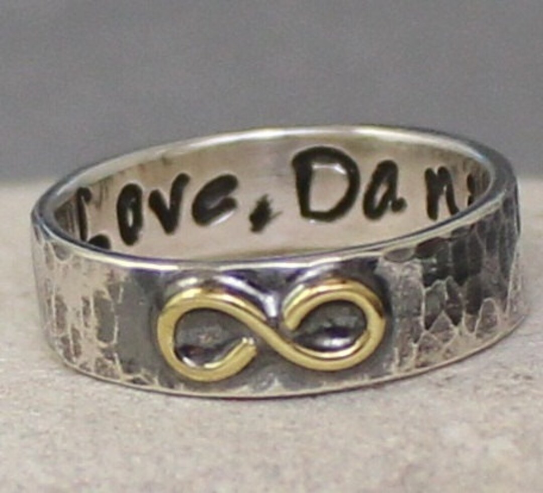 Personalized "infinite Love" Sterling Silver Ring With Piece of Brass ...