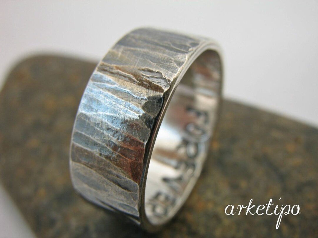 Personalized Silver Ring / Band. Custom Silver Ring. Hammered, Oxidized ...
