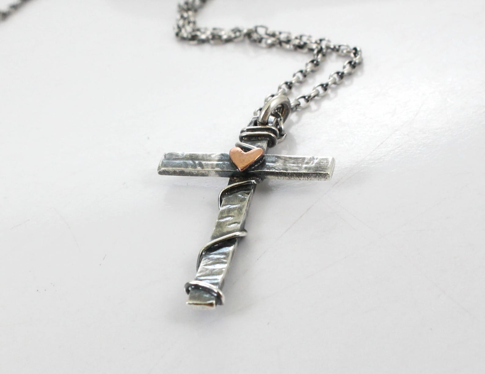Silver Christian Cross Sterling Silver Cross Heart Necklace - Etsy