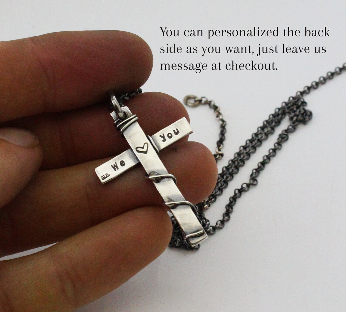 Silver Christian Cross Sterling Silver Cross Heart Necklace | Etsy