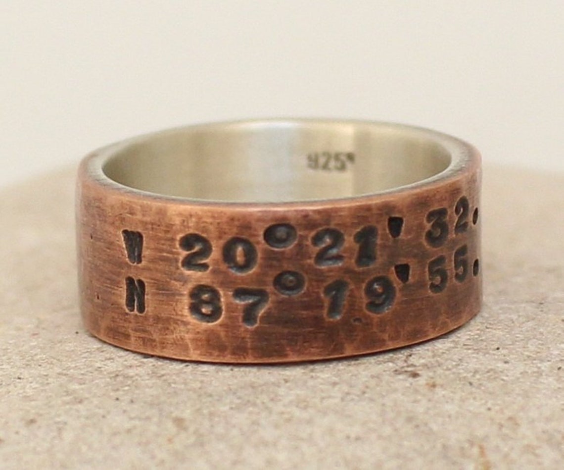 Rose Gold Coordinates Ring GPS Band Longitude Latitude - Etsy