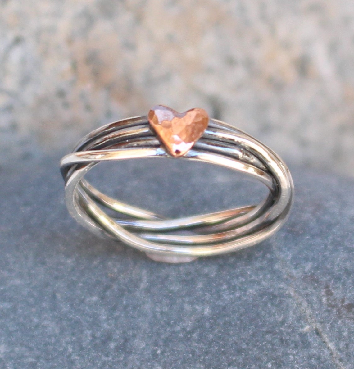 Sterling Silver Love Ring -copper Heart - Anniversary Gift Ring Love ...