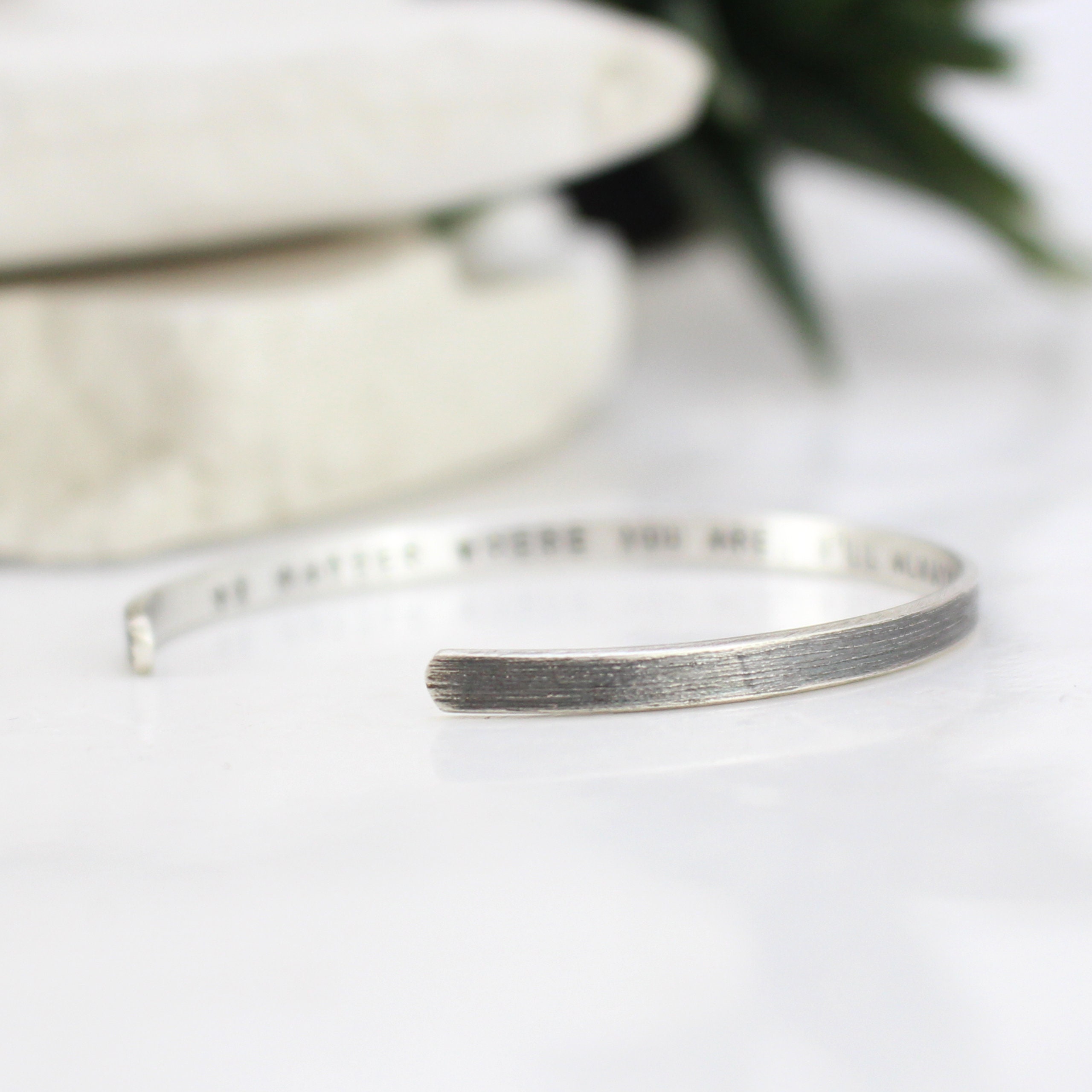 Silver Bangle Bracelet, Personalized, Custom Text Engraved/ Coordinates ...