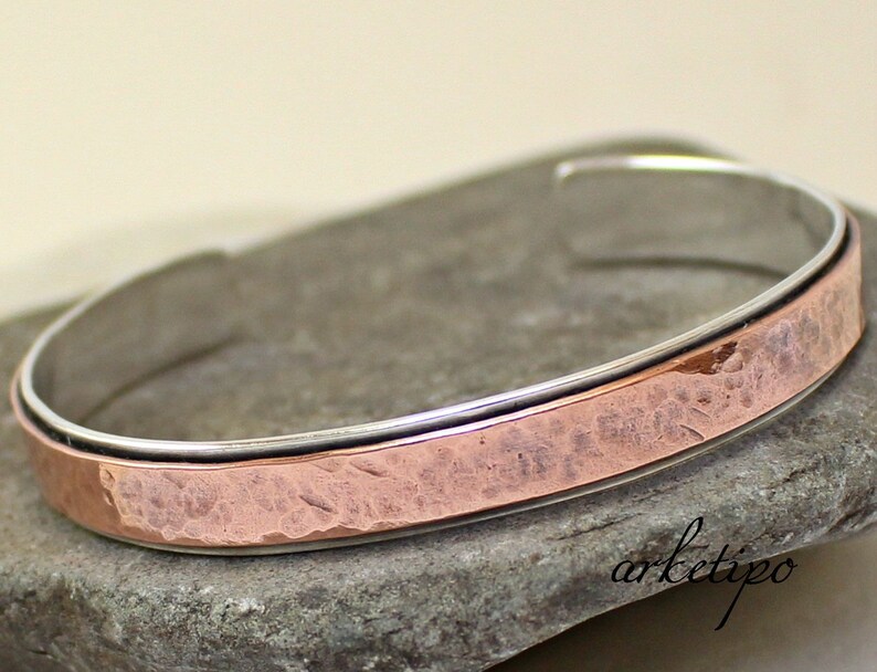 Personalized Sterling Silver and Copper Bangle Bracelet.. I - Etsy