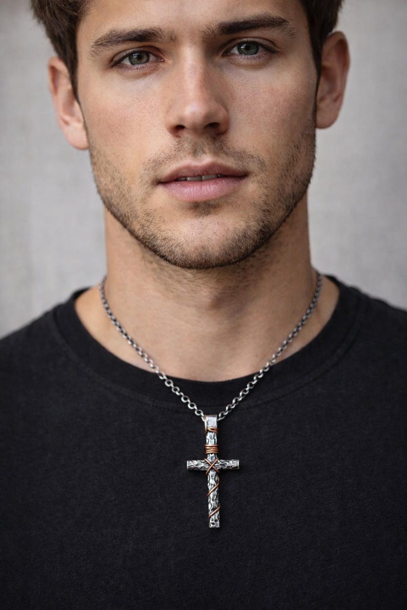 Mens Cross Necklace, Christian Cross, Sterling Silver- Black Oxidized ...