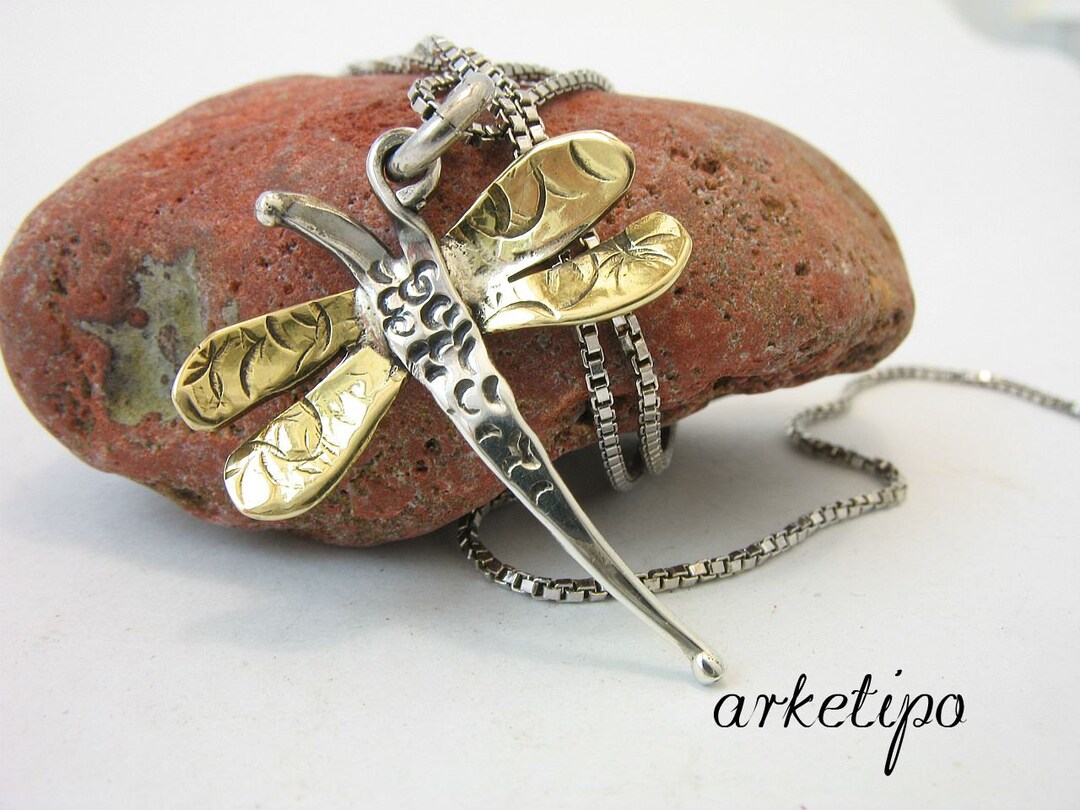 Handmade "dragon Fly" Necklace of Sterling Silver and Brass With ...