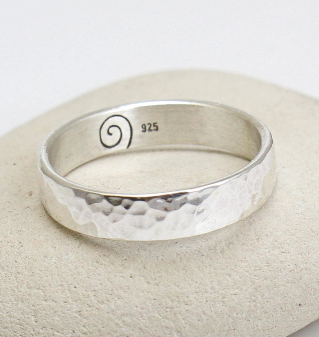Silver Hammered Band - Wedding Ring - Inside Personalized Engraving ...