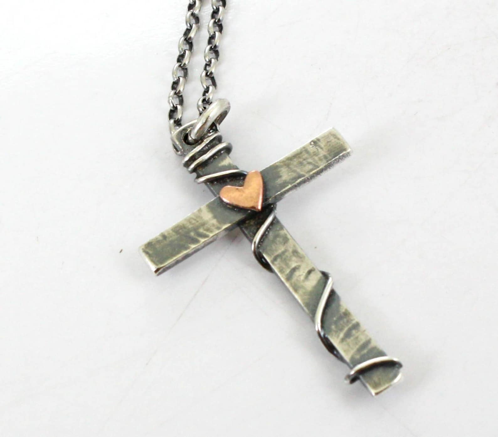 Silver Christian Cross Sterling Silver Cross Heart Necklace - Etsy
