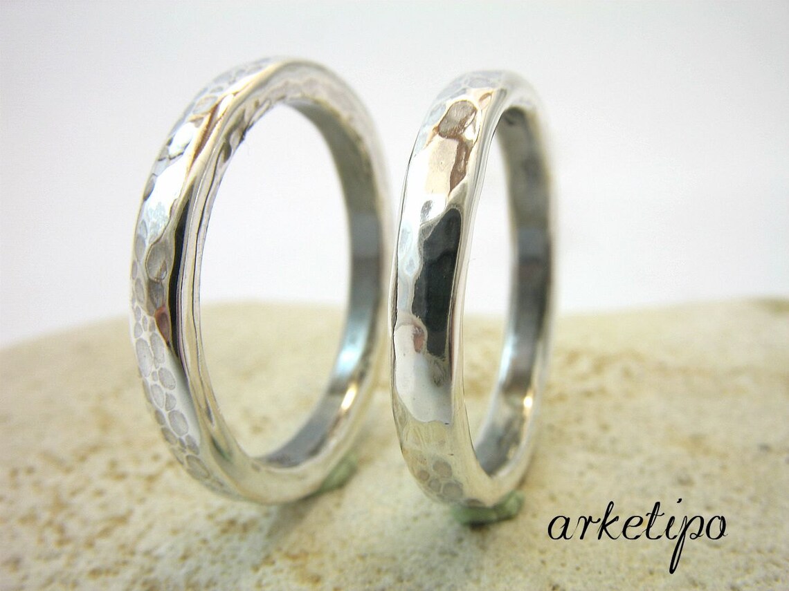 Handmade Sterling Silver Bands Wedding Ring Set Couple - Etsy