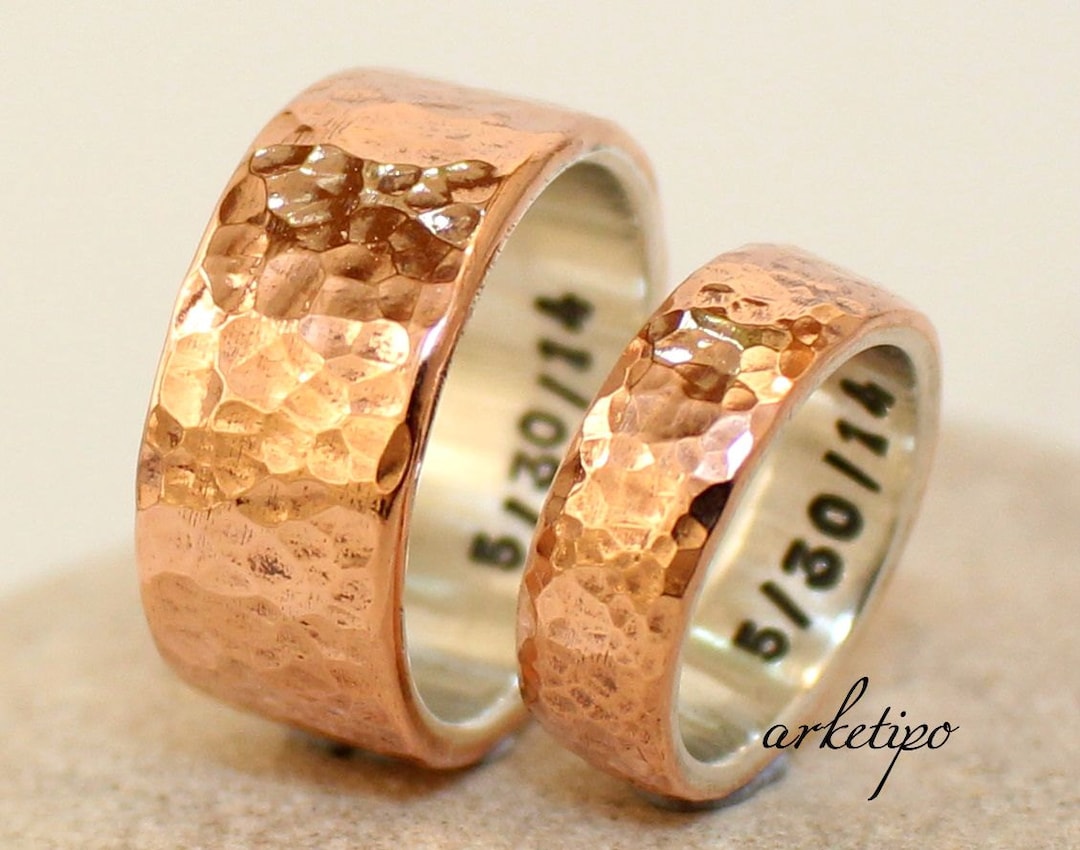 Wedding Bands - Personalized Sterling Silver and Copper Rings - Couple ...