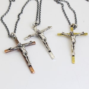 Christian Jesus Cross Necklace - Made of Sterling Silver - Black Cord ...