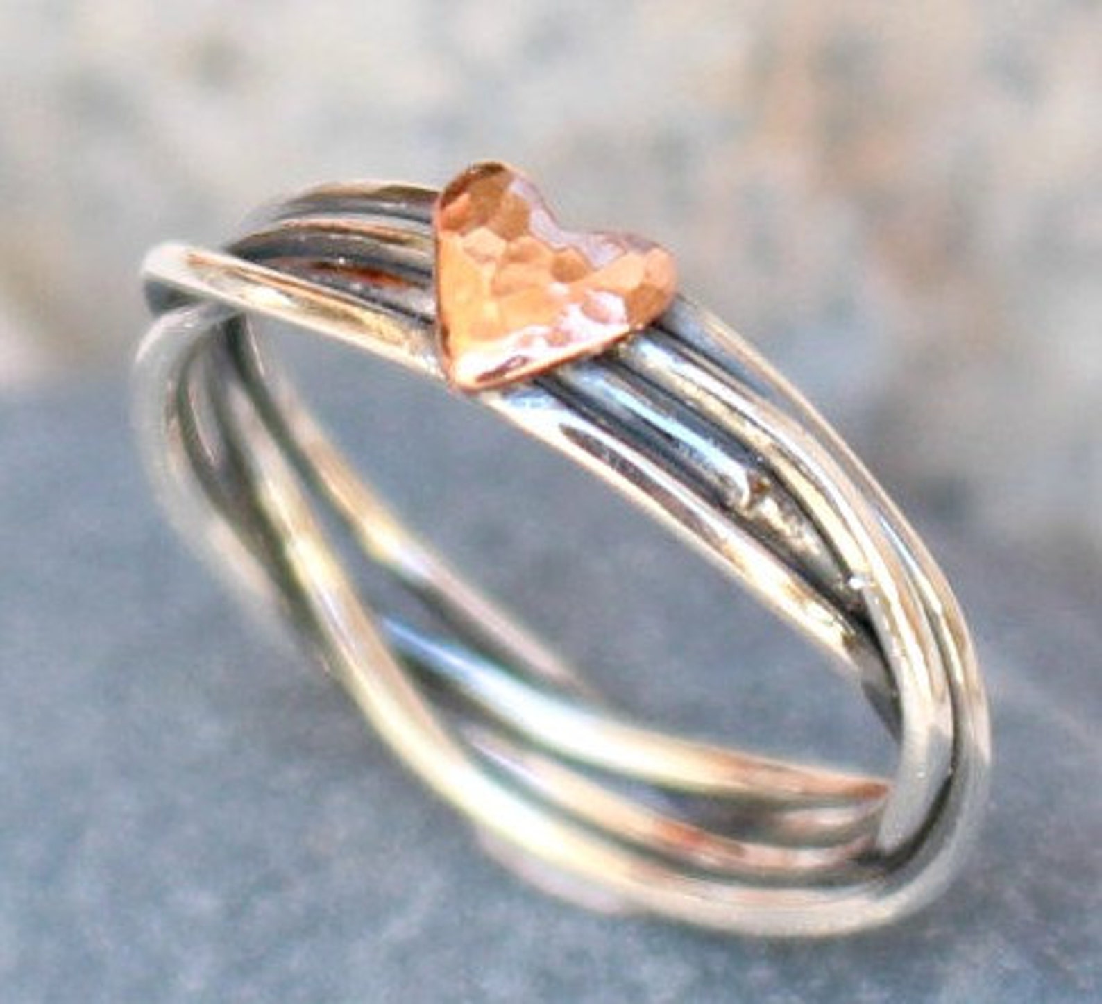 Sterling Silver Love Ring -copper Heart - Anniversary Gift Ring Love ...