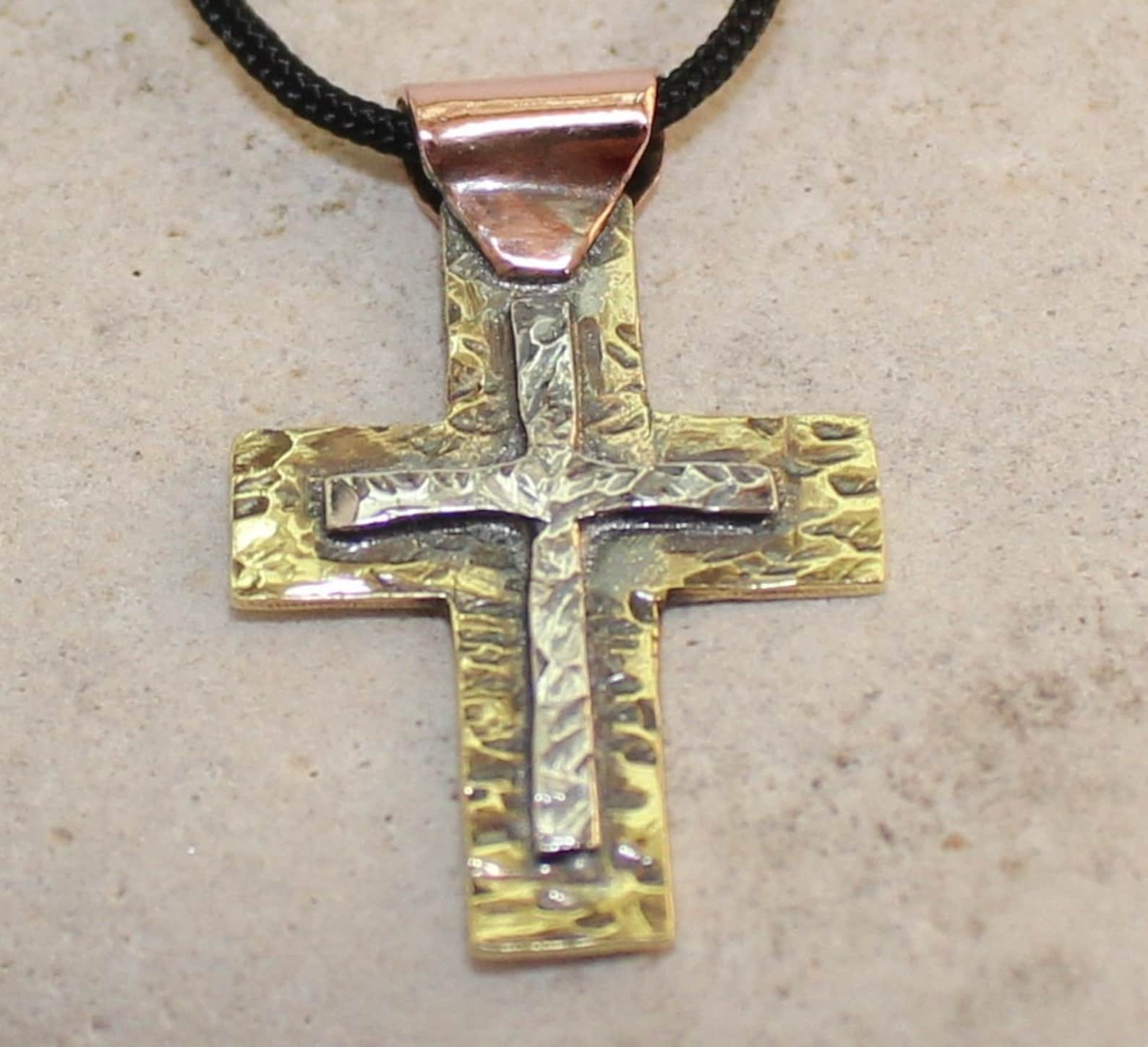Handmade Hammered Cross Necklace of Sterling Silverbrass and - Etsy