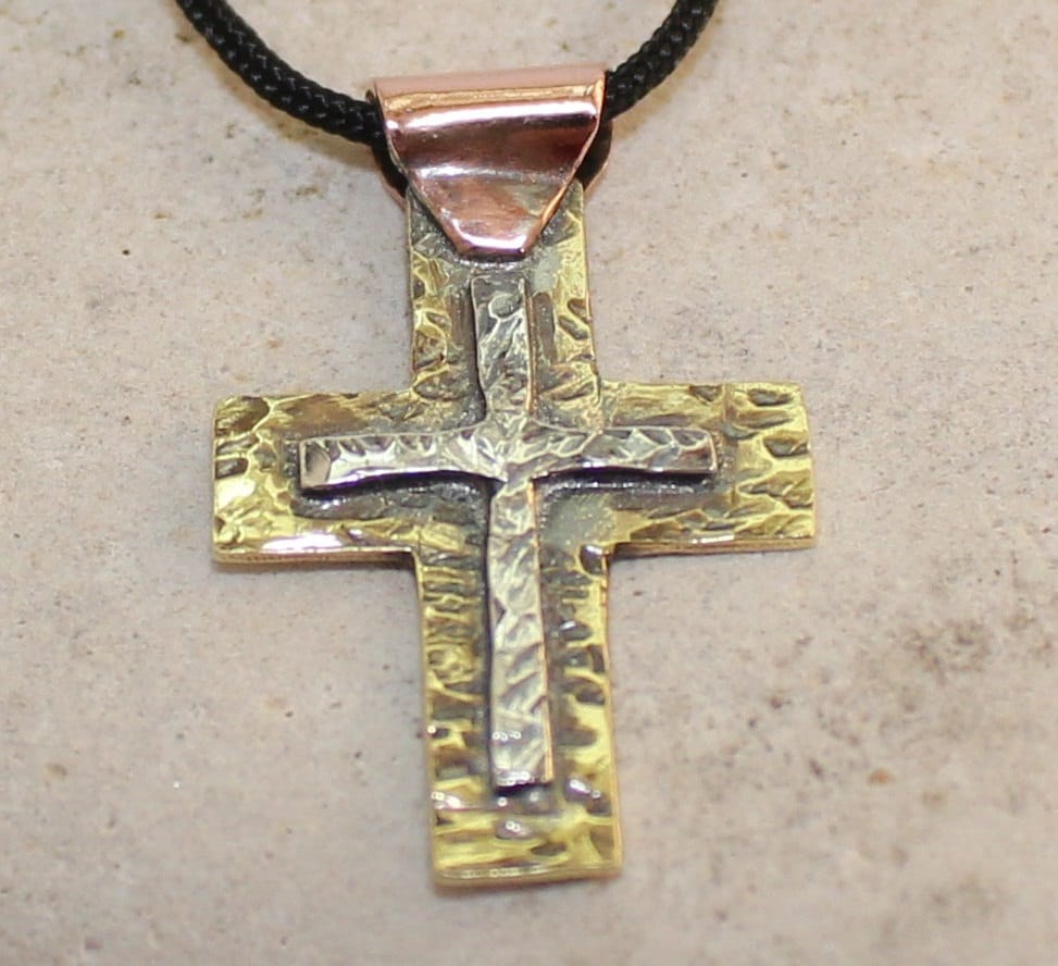 Handmade Hammered Cross Necklace of Sterling Silverbrass and - Etsy