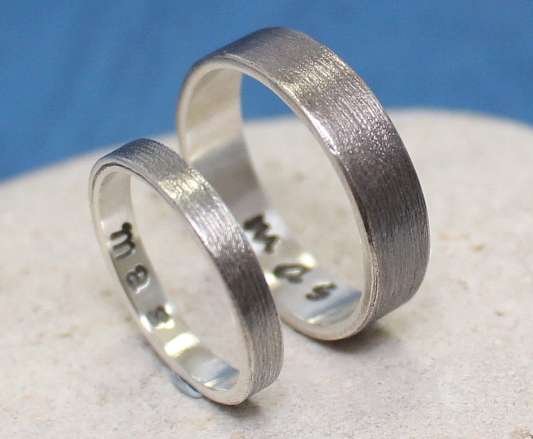 Personalized Sterling Silver Couples Ring Set Wedding Bands - Etsy