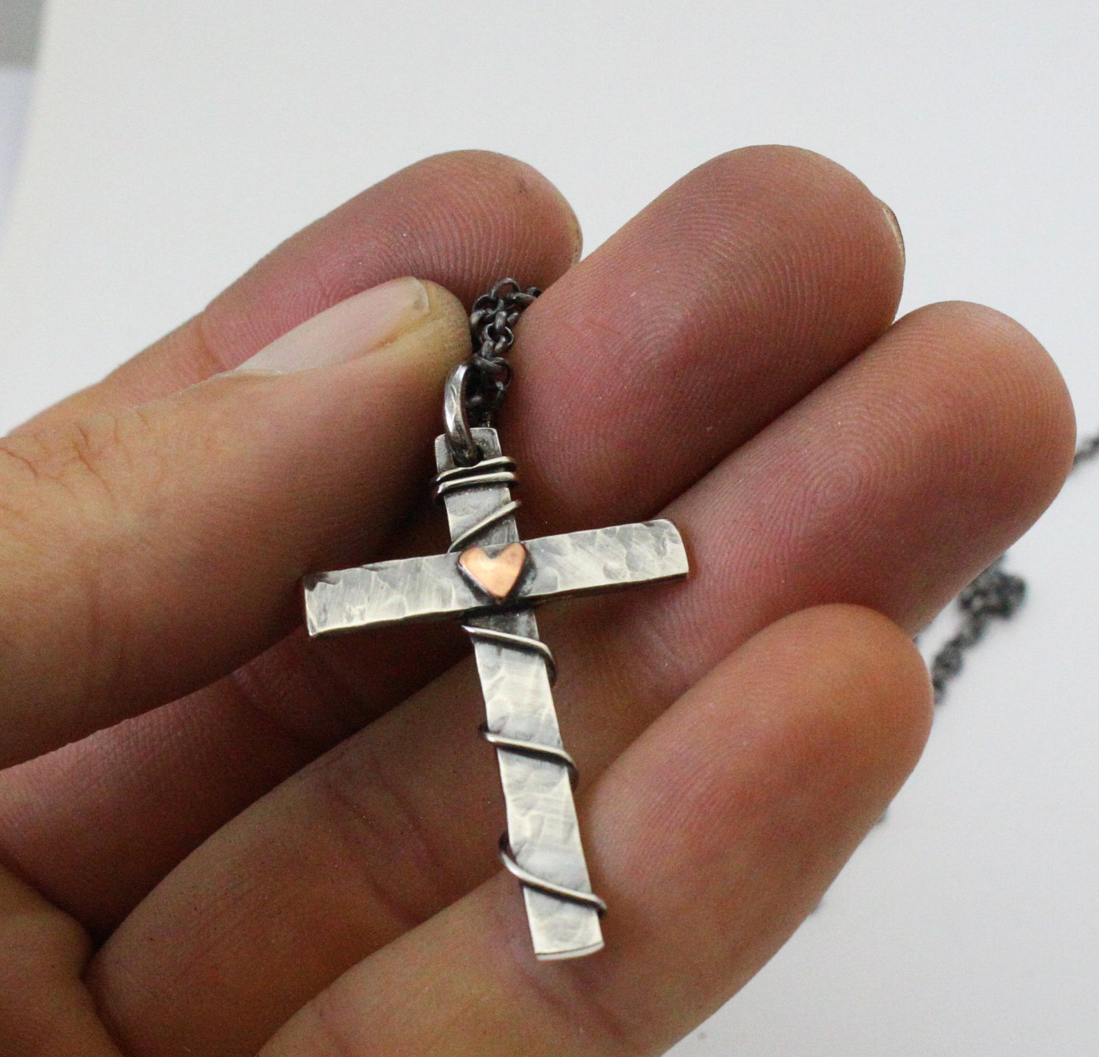Silver Christian Cross Sterling Silver Cross Heart Necklace - Etsy
