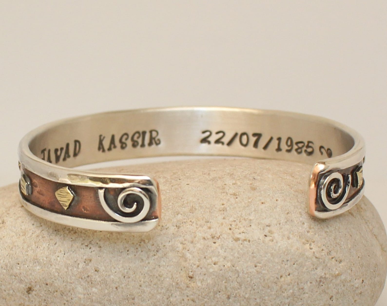 Personalized Bracelet of Sterling Silver, Copper and Brass- Custom ...