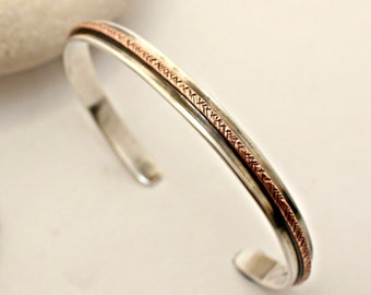 Personalized Sterling Silver and Copper Bangle Bracelet.. I - Etsy
