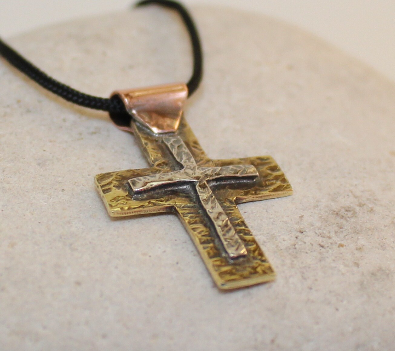 Handmade Hammered Cross Necklace of Sterling Silverbrass and - Etsy